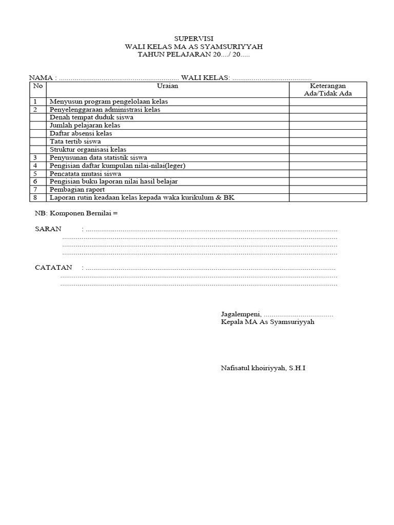 Format Buku Supervisi Kelas | PDF