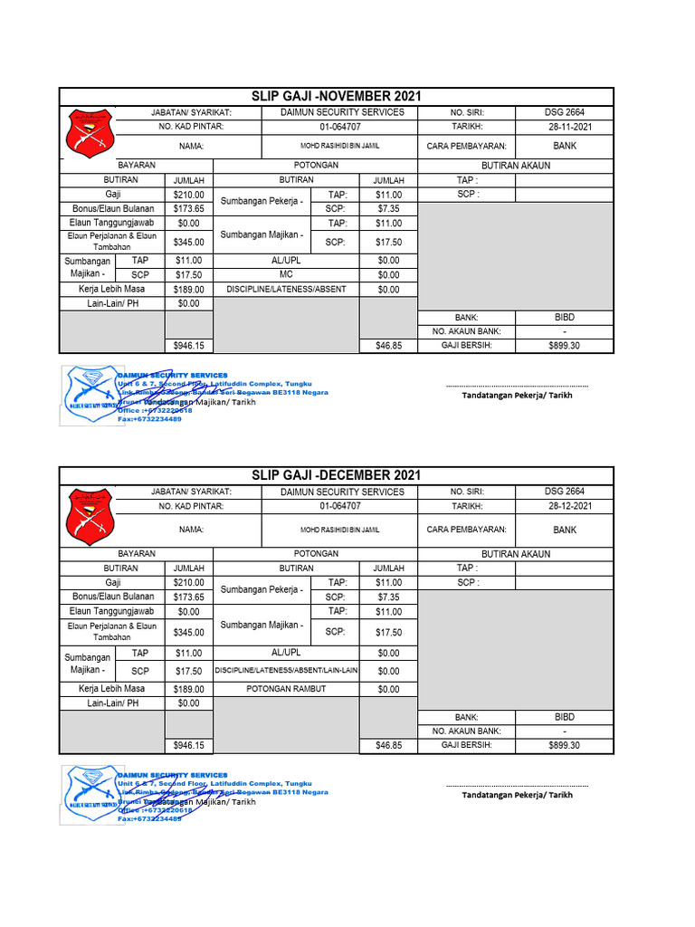 Slip Gaji Nov To Dec 2021 | PDF | Finance & Money Management