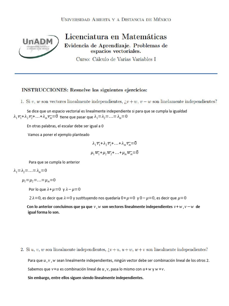 MCVV1 U1 Ea Jarc | PDF | Espacio vectorial | Matriz (Matemáticas)