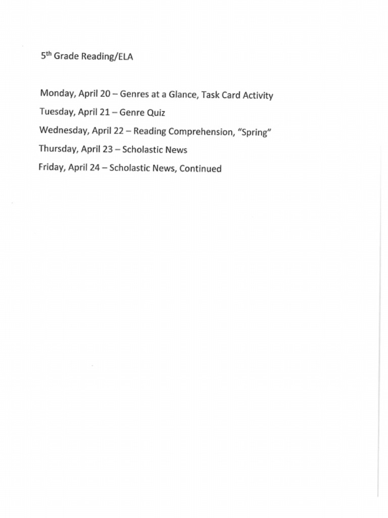 5th Grade ELA April 20-24 | PDF