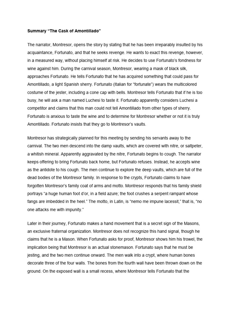 Summary The Cask of Amontillado | PDF