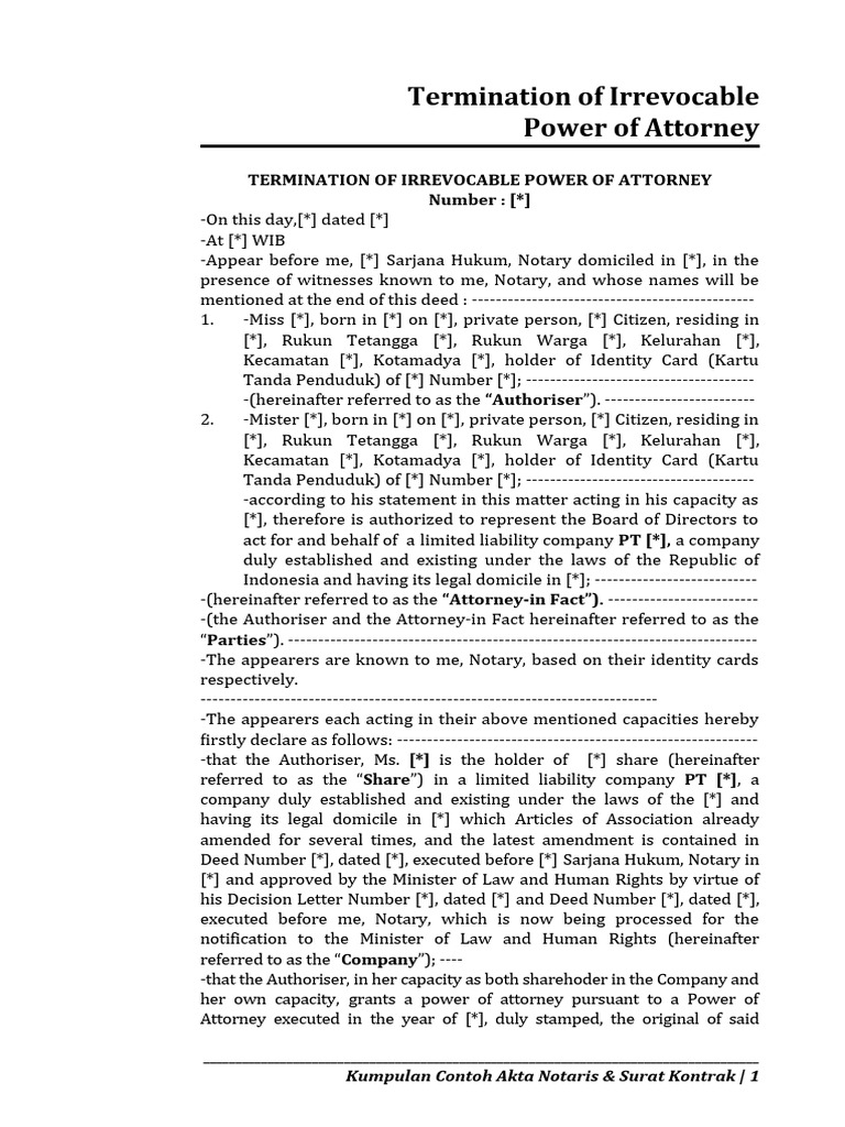 Termination of Irrevocable Power of Attorney | PDF | Power Of Attorney | Private Law