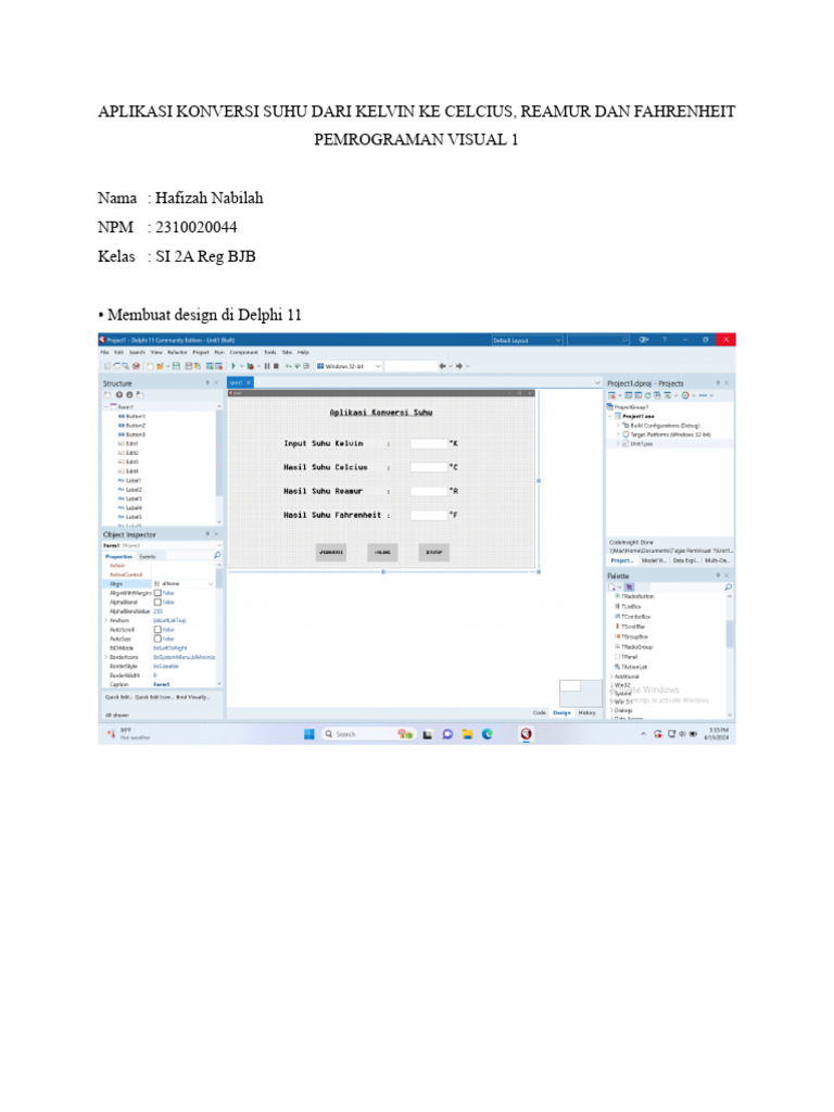 Delphi11 Pemrograman Visual Aplikasi Konversi Suhu | PDF | Seni | Teknologi & Rekayasa
