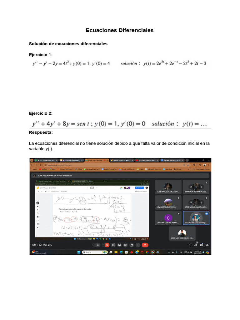 Solución de Ecuaciones Diferenciales Ejercicio 1 | PDF