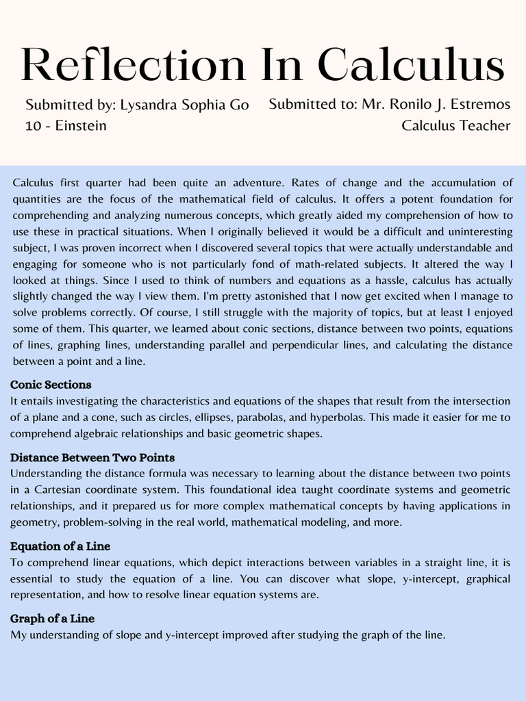 Calculus Quarter 1 Reflection | PDF | Line (Geometry) | Calculus