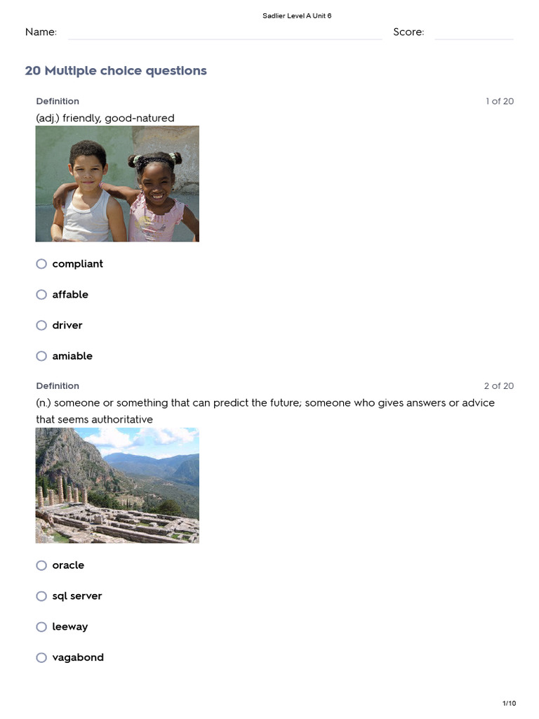 Sadlier Level A Unit 6 | PDF