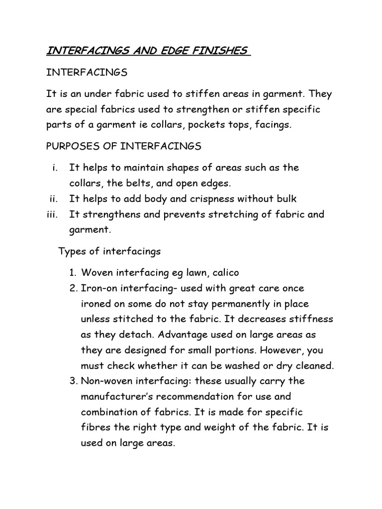 Interfacings and Edge Finishes | PDF | Textiles | Clothing