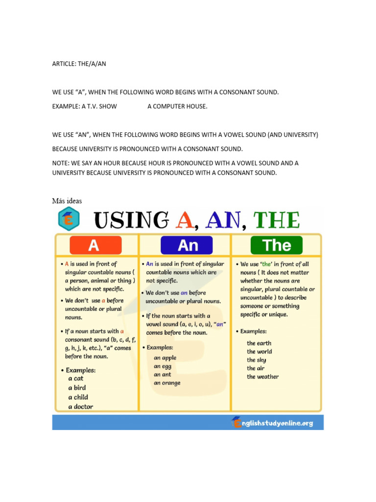 Using Articles: A, An, The Rules | PDF