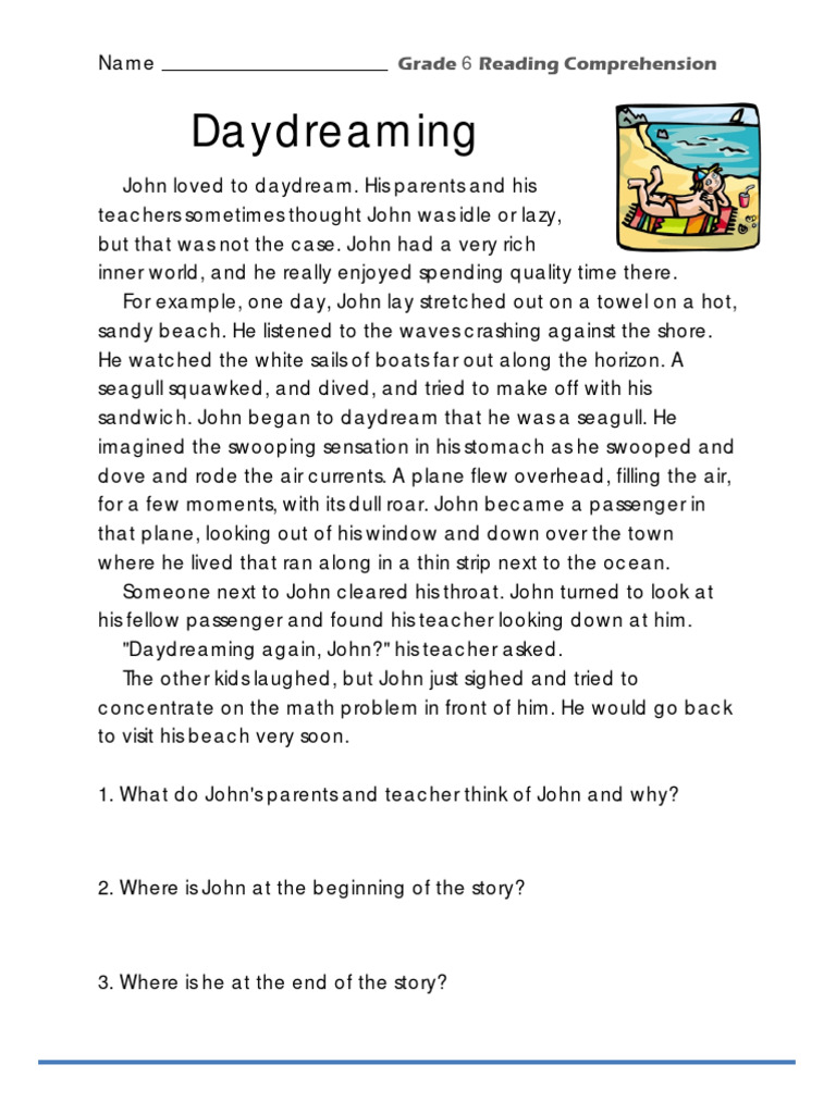 Daydreaming: Grade 6 Reading Comprehension | PDF | Art | Poetry