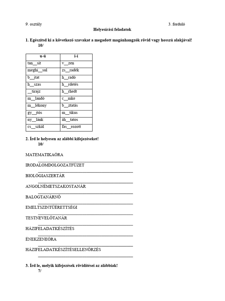 Helyesírási Gyakorlatok | PDF