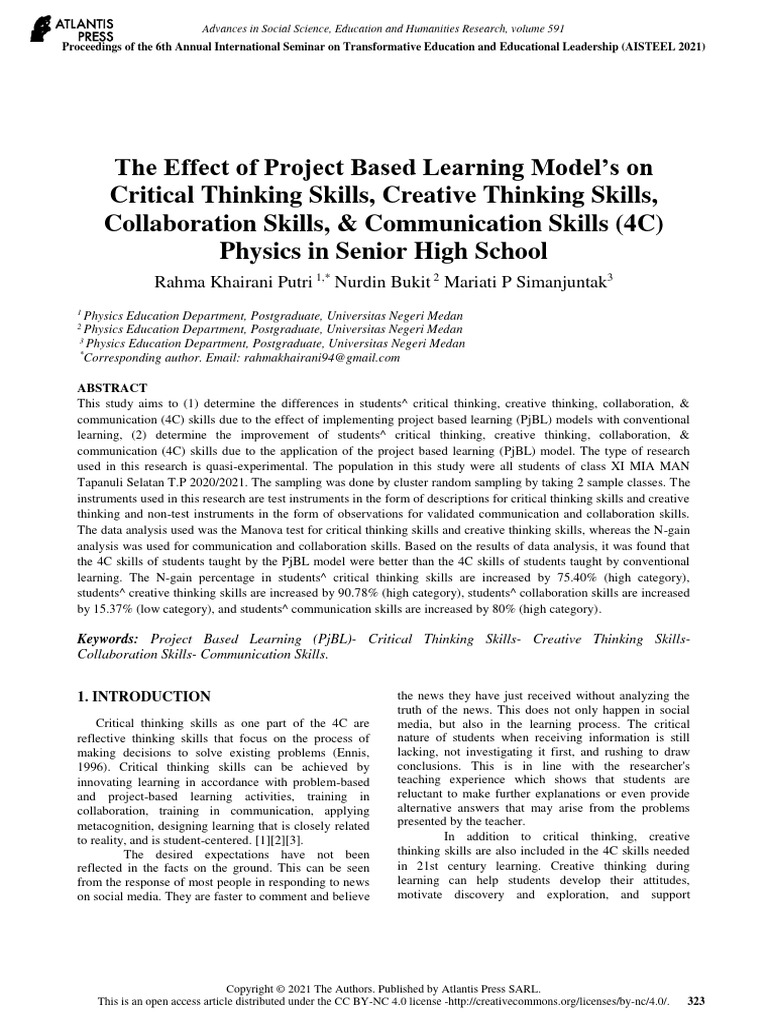 The Effect of Project Based Learning Models On CR | PDF | Creativity ...