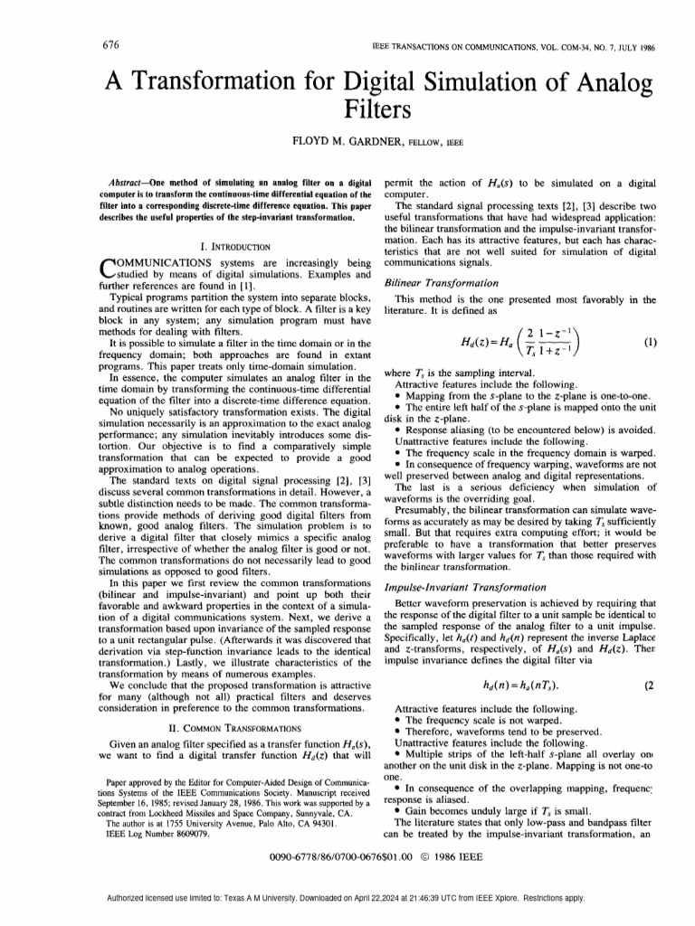 A_Transformation_for_Digital_Simulation_of_Analog_Filters | PDF | Signal Processing ...