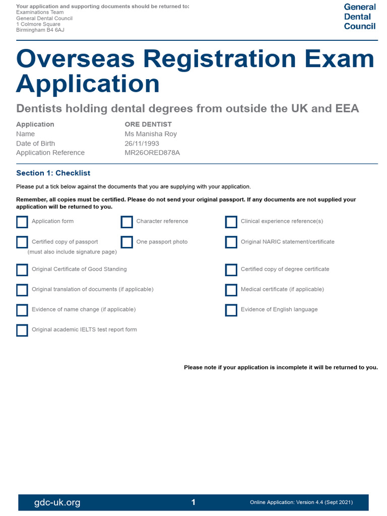 GDC OreDentist Application MR26ORED878A | PDF | Dentistry | Affidavit