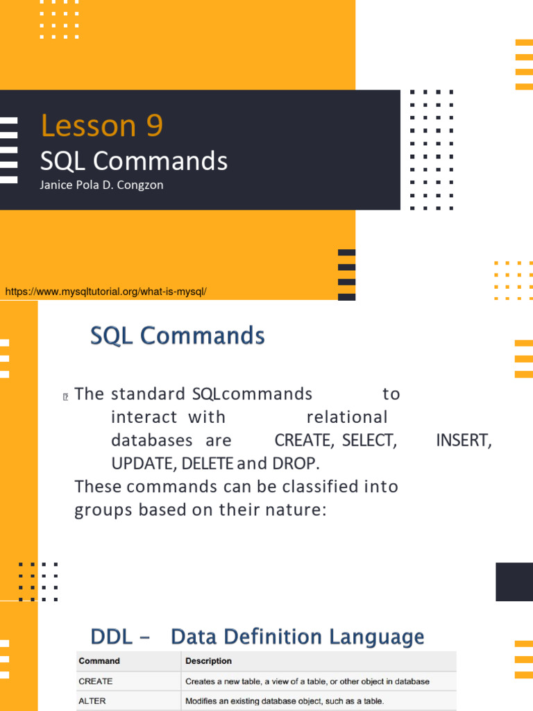 INFOMAN Lesson 9 Basic SQL Commands | PDF | Relational Database | Table (Database)