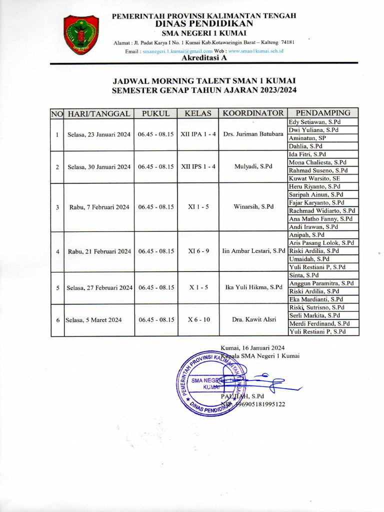 JADWAL MORNING TALENT TAHUN AJARAN 2023_2024 | PDF