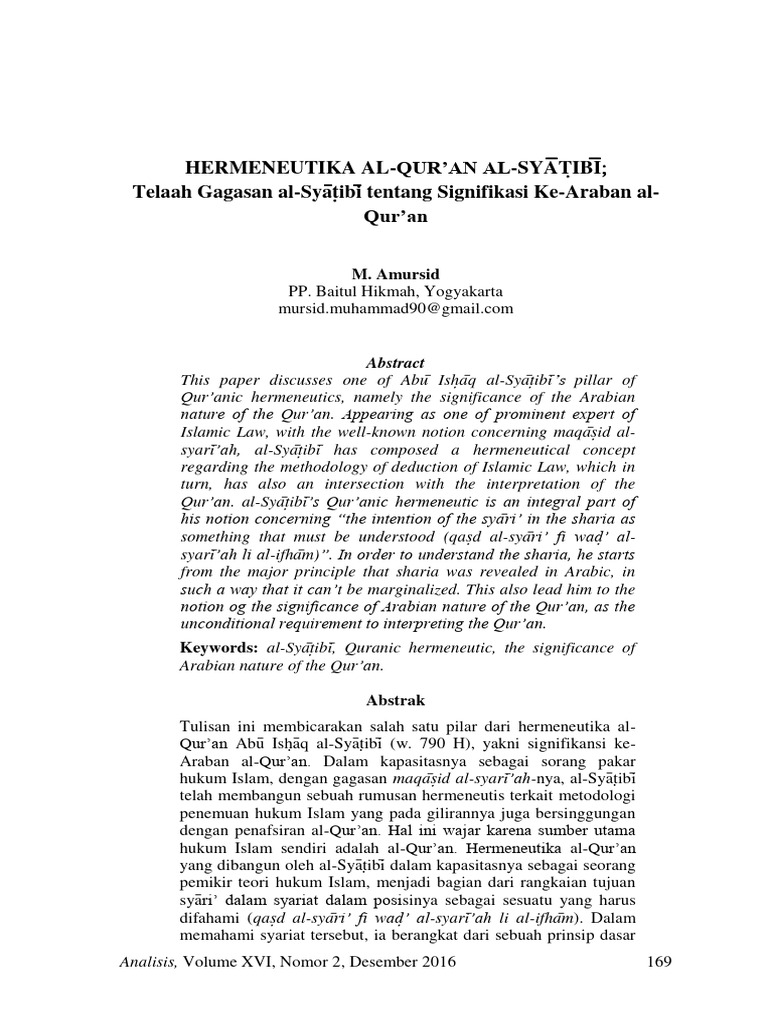 ID Hermeneutika Al Quran Al Syatibi Telaah | PDF
