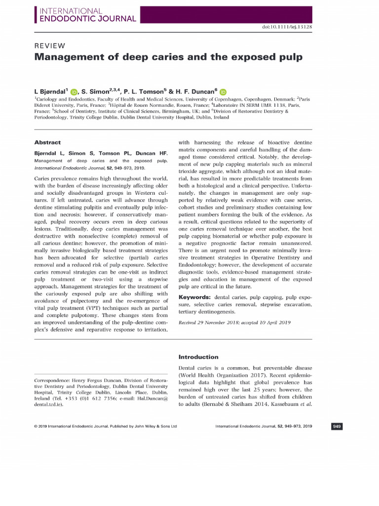Management of deep caries and the exposed pulp | PDF