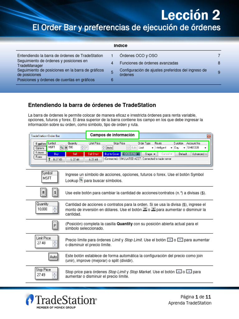 Lección 2 - El Order Bar y Preferencias de Ejecución de Órdenes | PDF | Bolsa | Sector privado