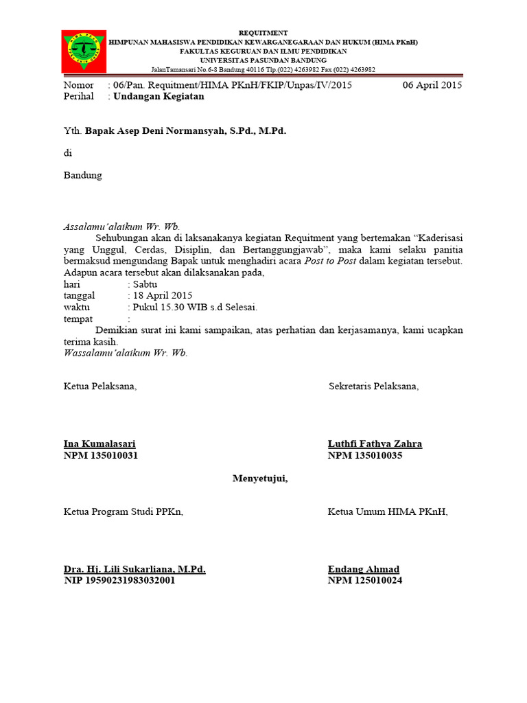 Undangan Requitment HIMA PKnH 2015 | PDF | Kesehatan Holistik