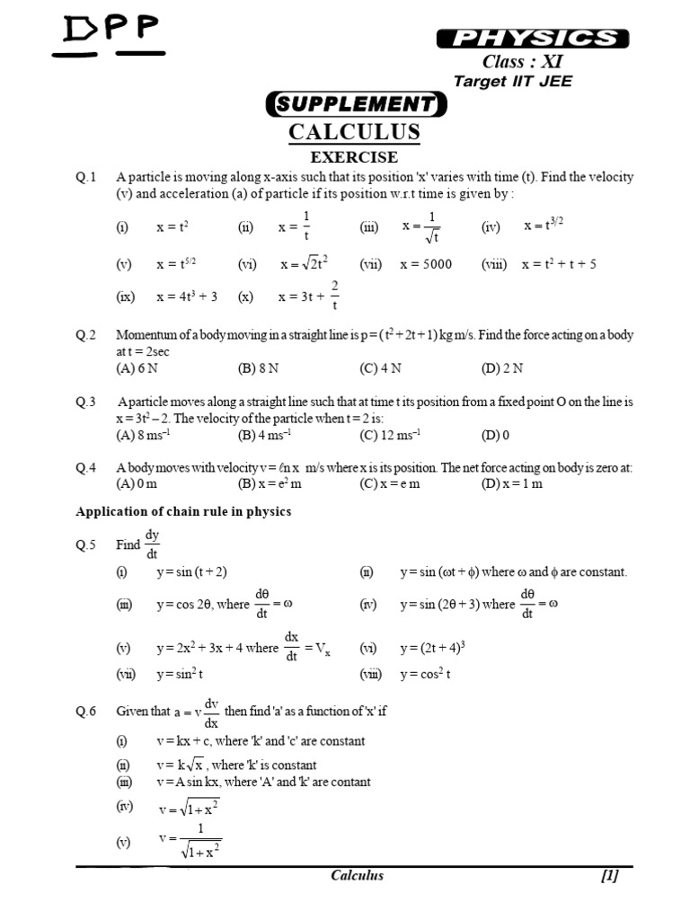 Calculus Supplement-1 | PDF | Acceleration | Motion (Physics)