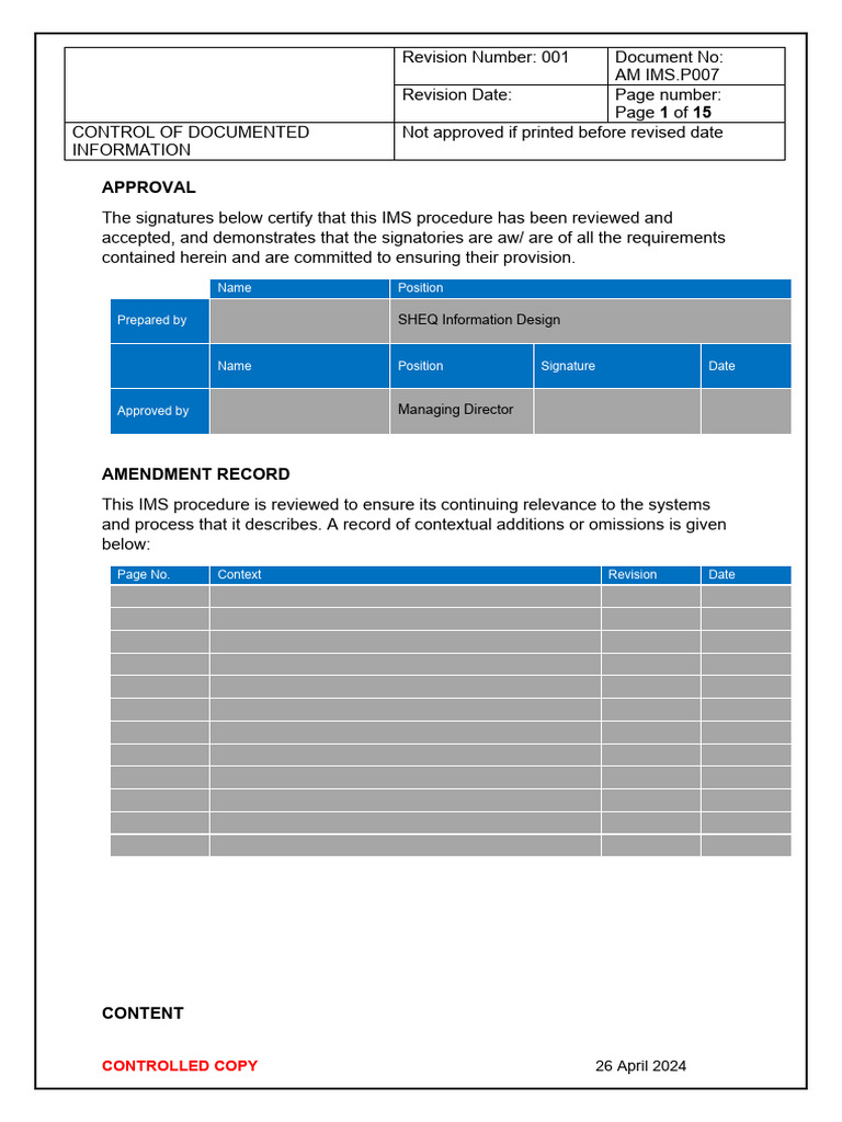 Control of Documented Information Procedure | PDF | Information | Knowledge