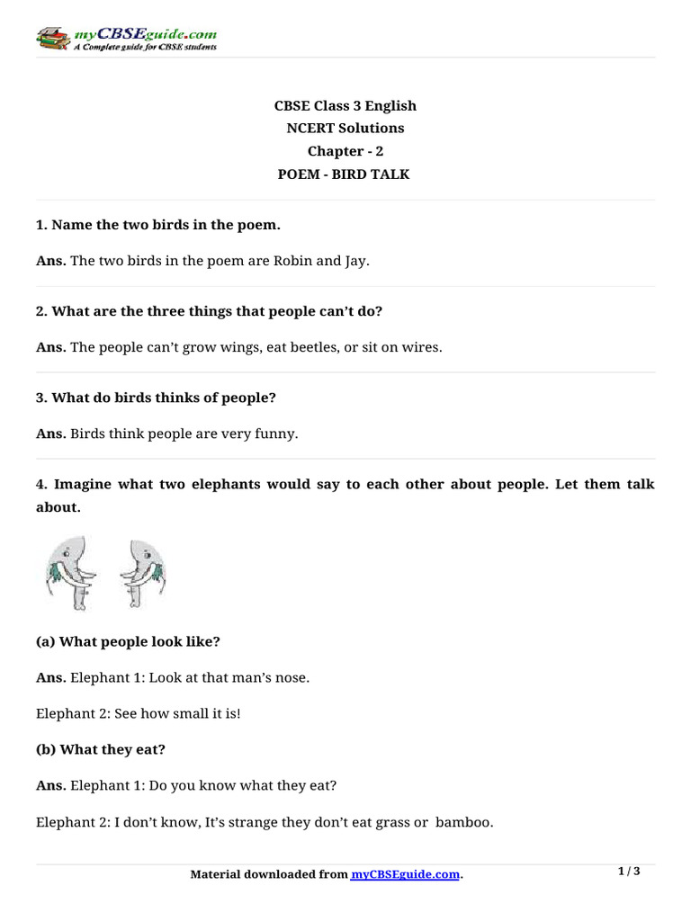 CH 02 Poem Bird Talk Ques | PDF