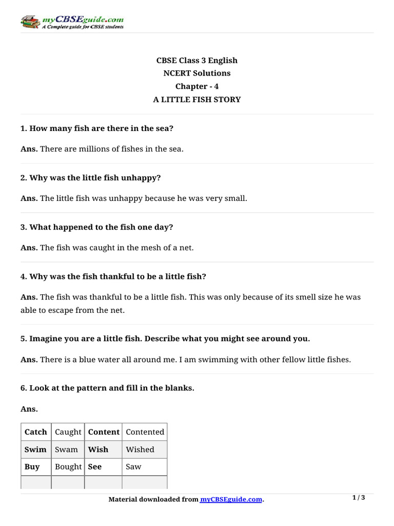 CH 04 A Little Fish Story Ques | PDF