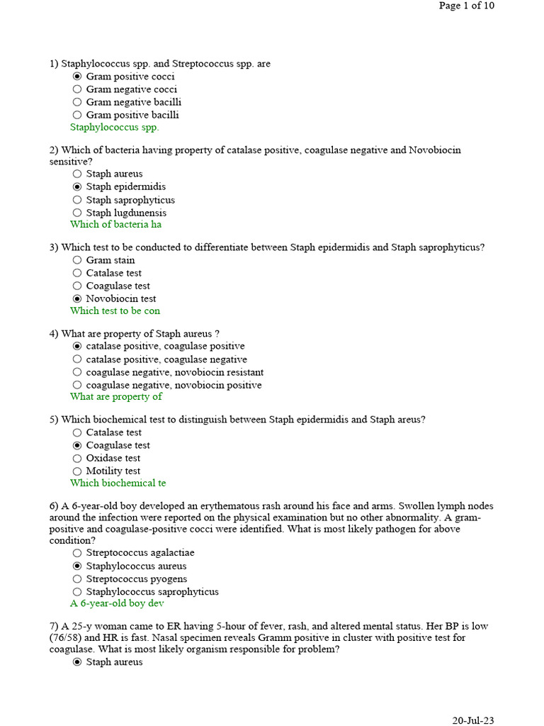 Y4 - Microbio - Dr. Aim Sothea Q52 | PDF | Staphylococcus | Streptococcus