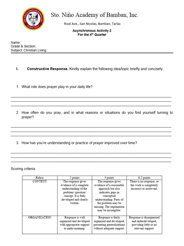 Grade 7 CLE Asynchronous Activity 2 For 4th Quarter | PDF | Cognition