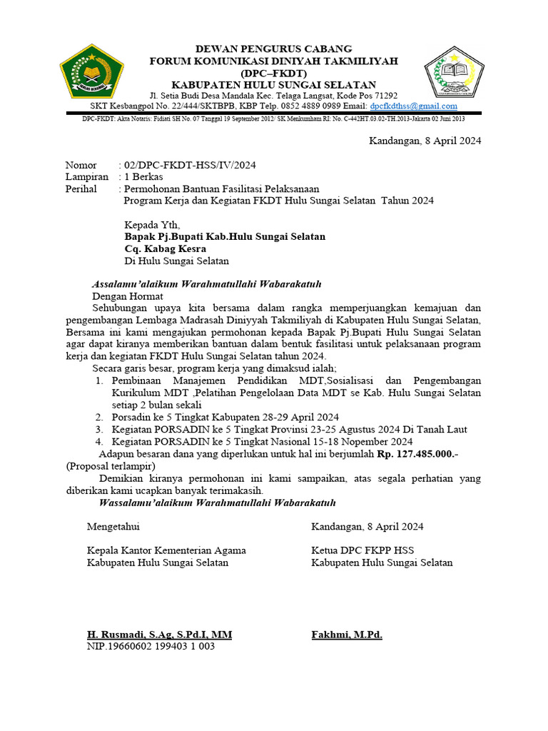 Permohonan Fasilitas Kegiatan FKDT | PDF