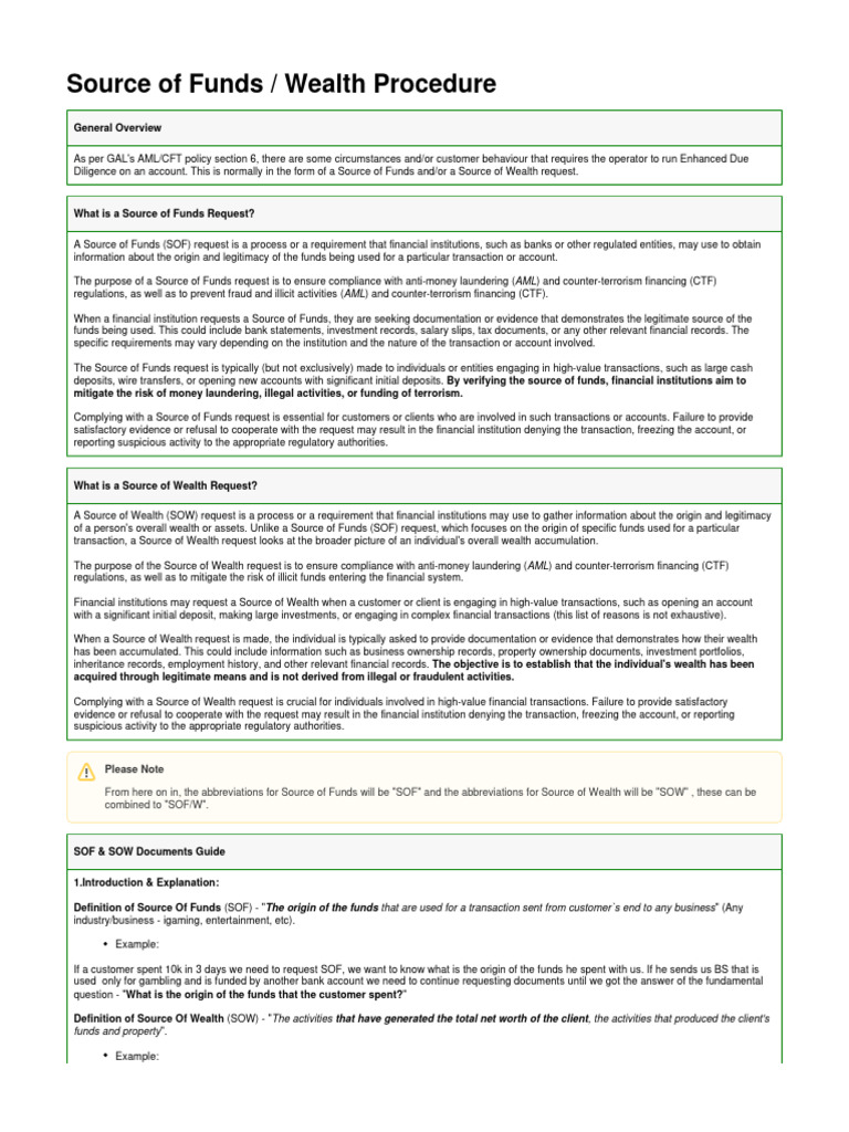 Source of Funds - Wealth Procedure | PDF | Balance Sheet | Business