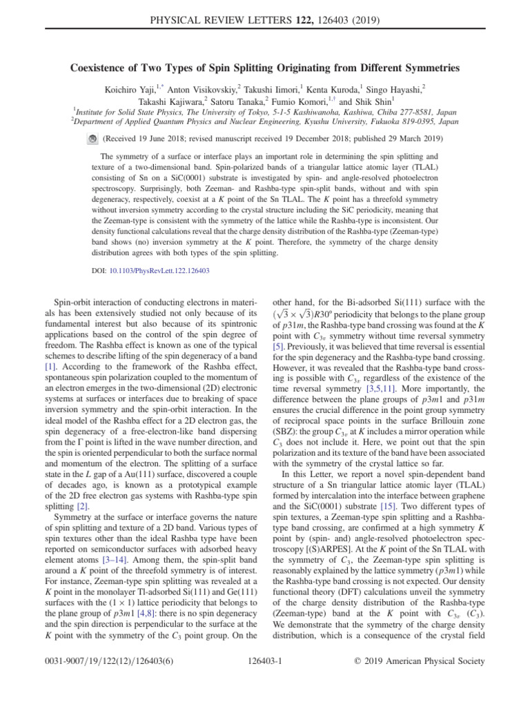 Spin Splitting in Triangular Lattice | PDF | Graphene | Photoelectric ...