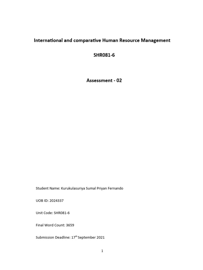 #2024337 - Sumal Fernando - ICHRM - Assesment 2 | PDF | Cross Cultural ...