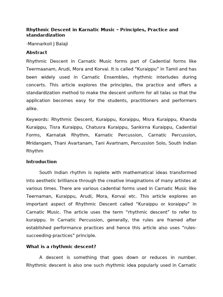 Rhythmic Descent in Carnatic Music | PDF | Rhythm | Performing Arts
