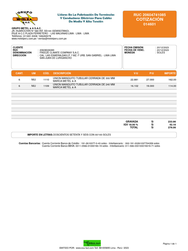 PDF Cotizacion 14601 | PDF | Bancario