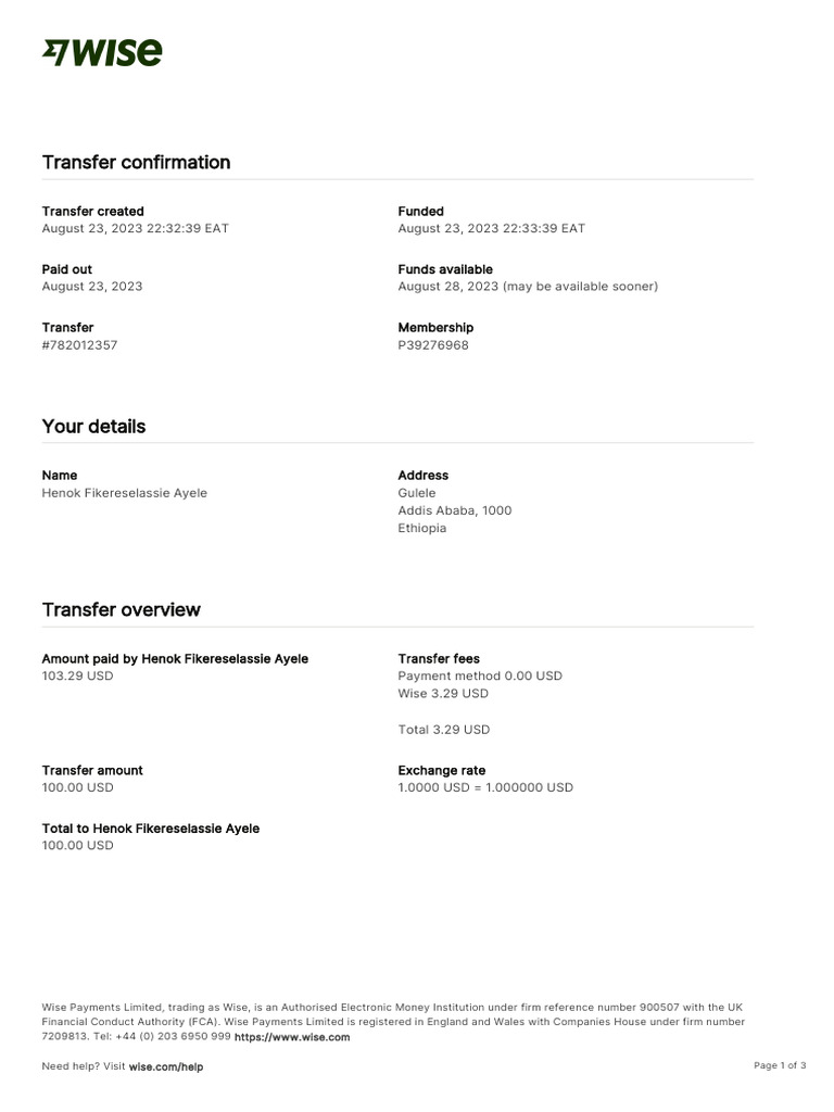 Wise Transaction Invoice | PDF | Banks | Banking