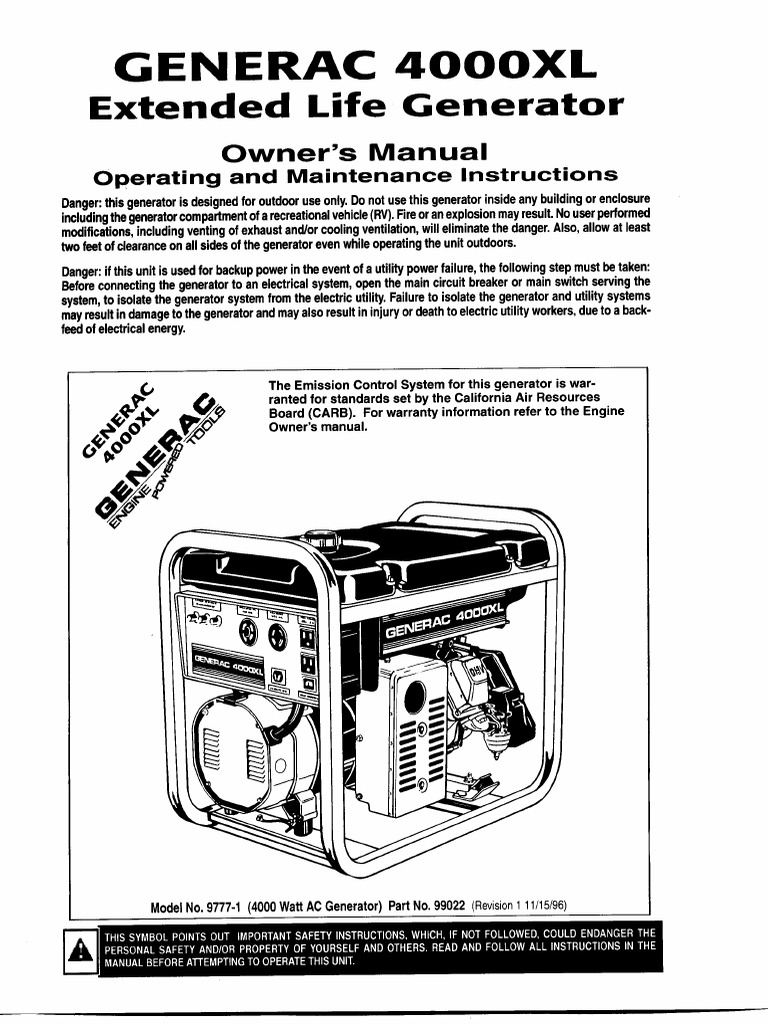 Brigs & Stratton-Generac Engine Manual GH220 0042761 Model 0E7299D | PDF