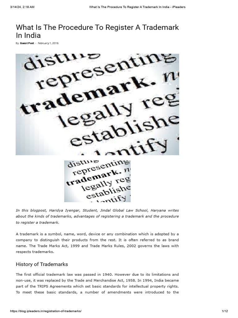 What Is The Procedure To Register A Trademark in India | Download Free ...