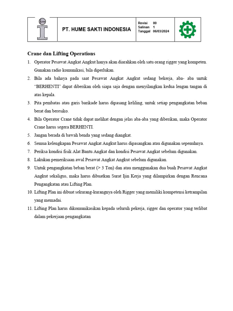 Crane and Lifting Operation | PDF