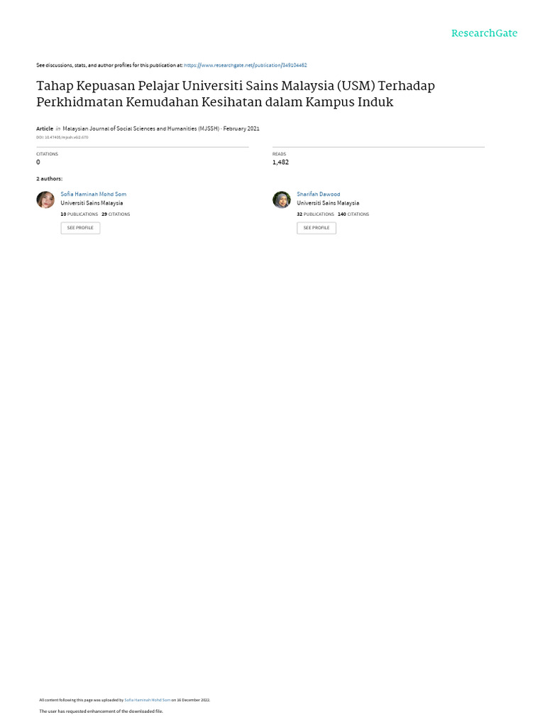 Tahap Kepuasan Pelajar Universiti Sains Malaysia USMTerhadap Perkhidmatan Kemudahan ...