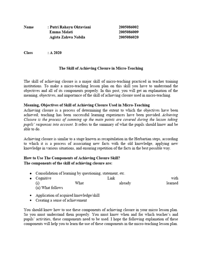 Microteaching-Achieving Closure | Download Free PDF | Knowledge ...
