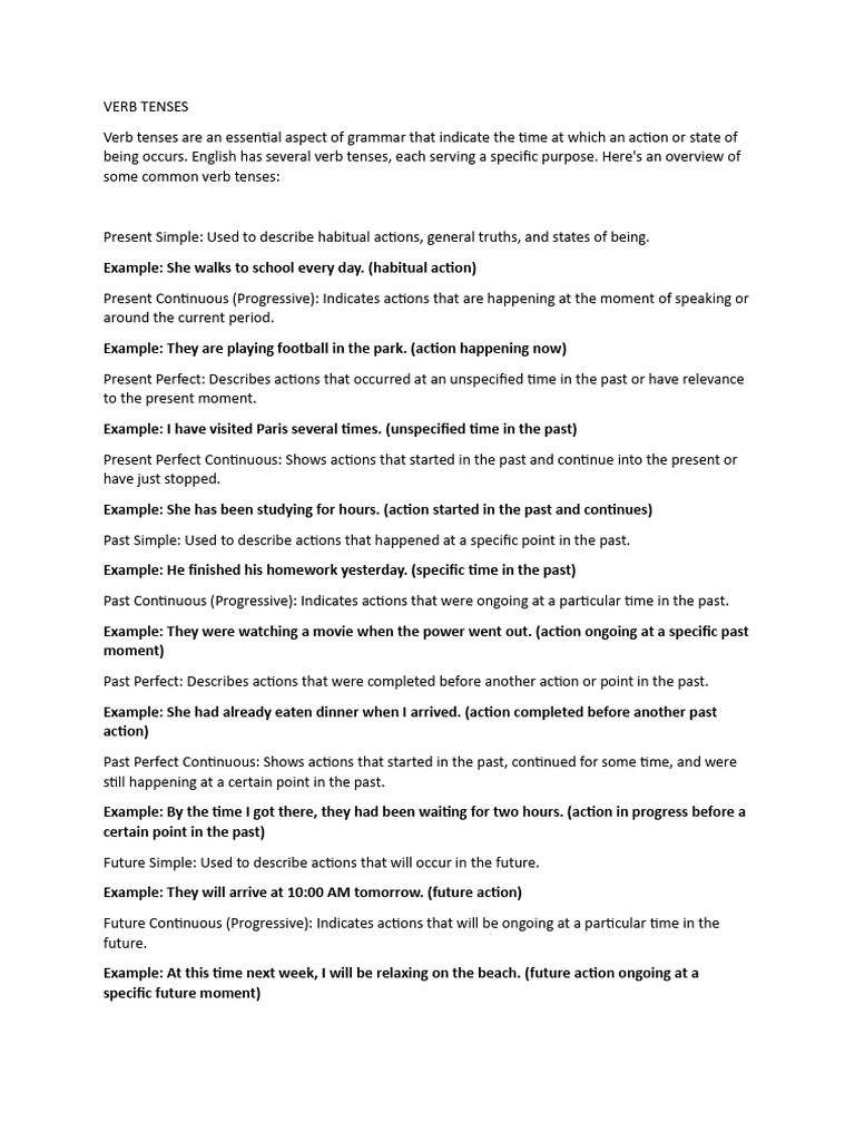 Verb Tenses Pdf Perfect Grammar Grammatical Tense