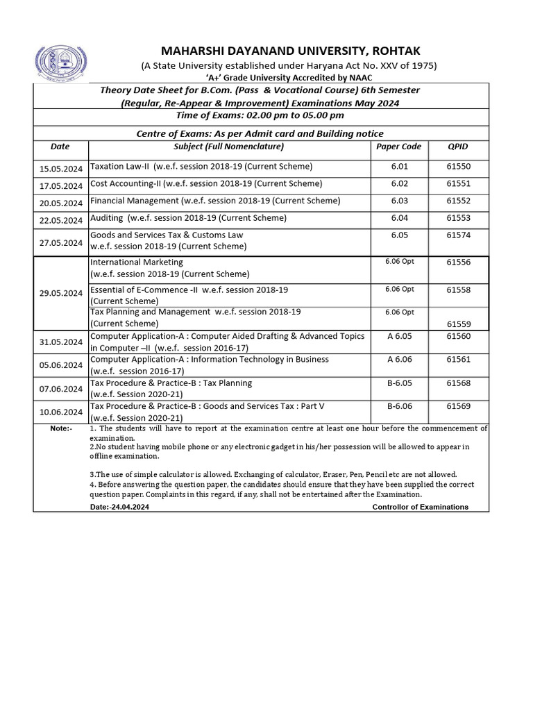 4 - 04-24-2024 - 16-16-21 - B.Com. (Pass & Voc) 6th Sem May 24 | PDF | Taxes