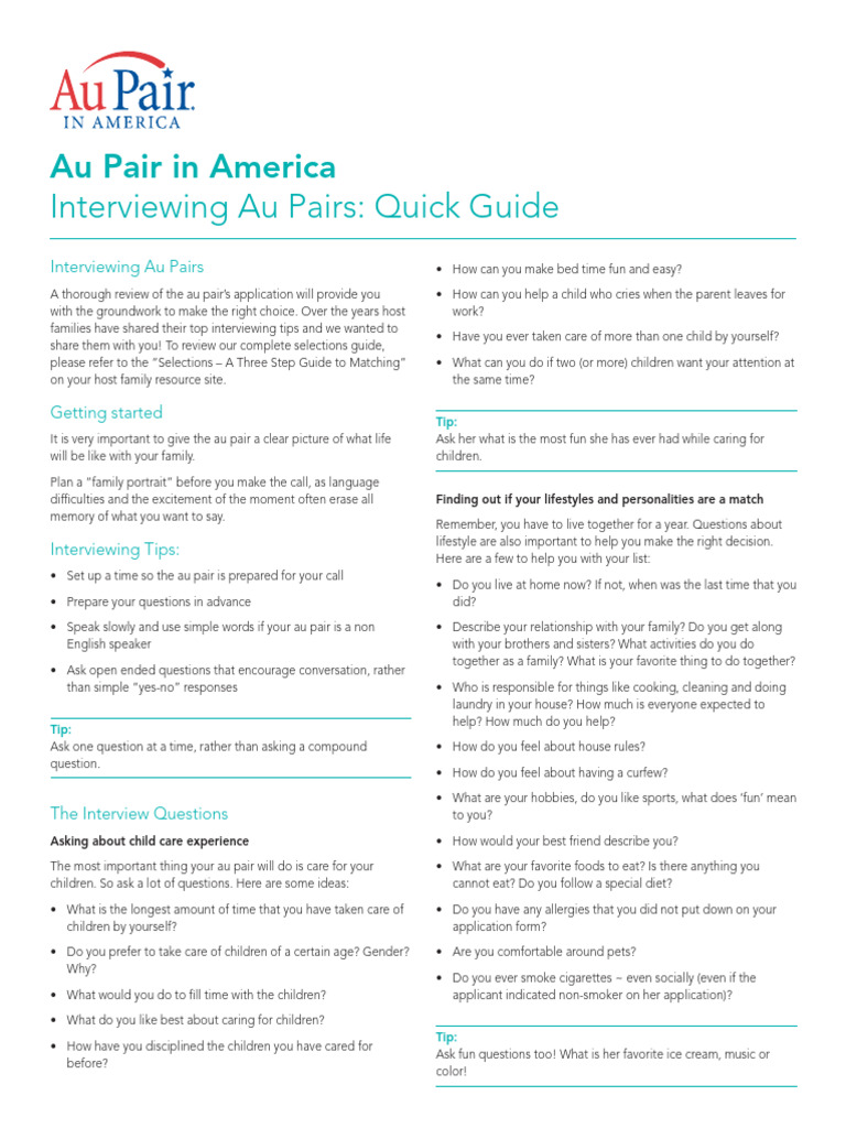 Au Pair Interviewing Tips Guide | PDF | Behavioural Sciences