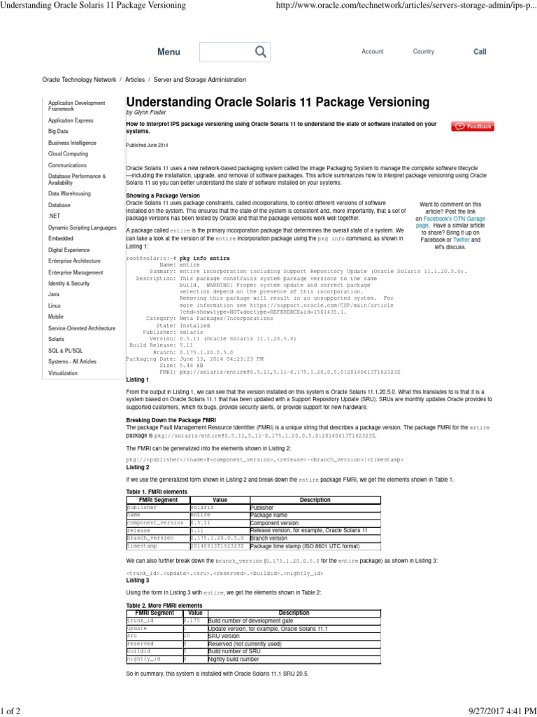 Understanding Oracle Solaris 11 Package Versioning | PDF | Oracle ...