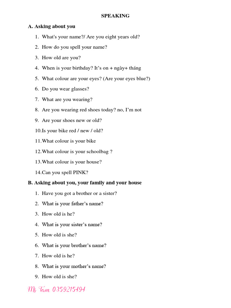 List Question For Speaking Starter | PDF