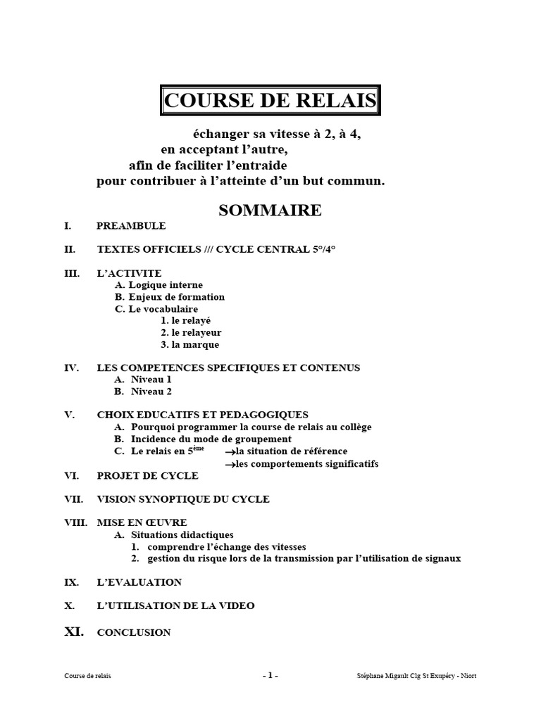 Guide sur la Course de Relais au Collège | PDF | Pédagogie | Compétence ...