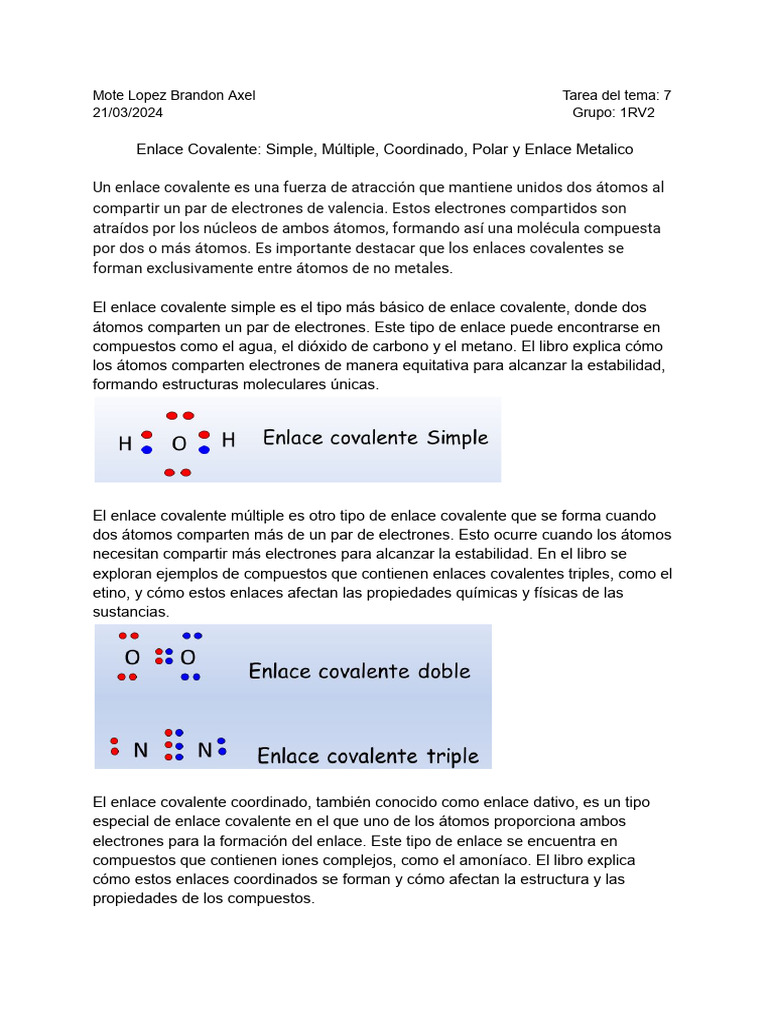 Enlace Covalente | PDF | Enlace químico | Enlace covalente