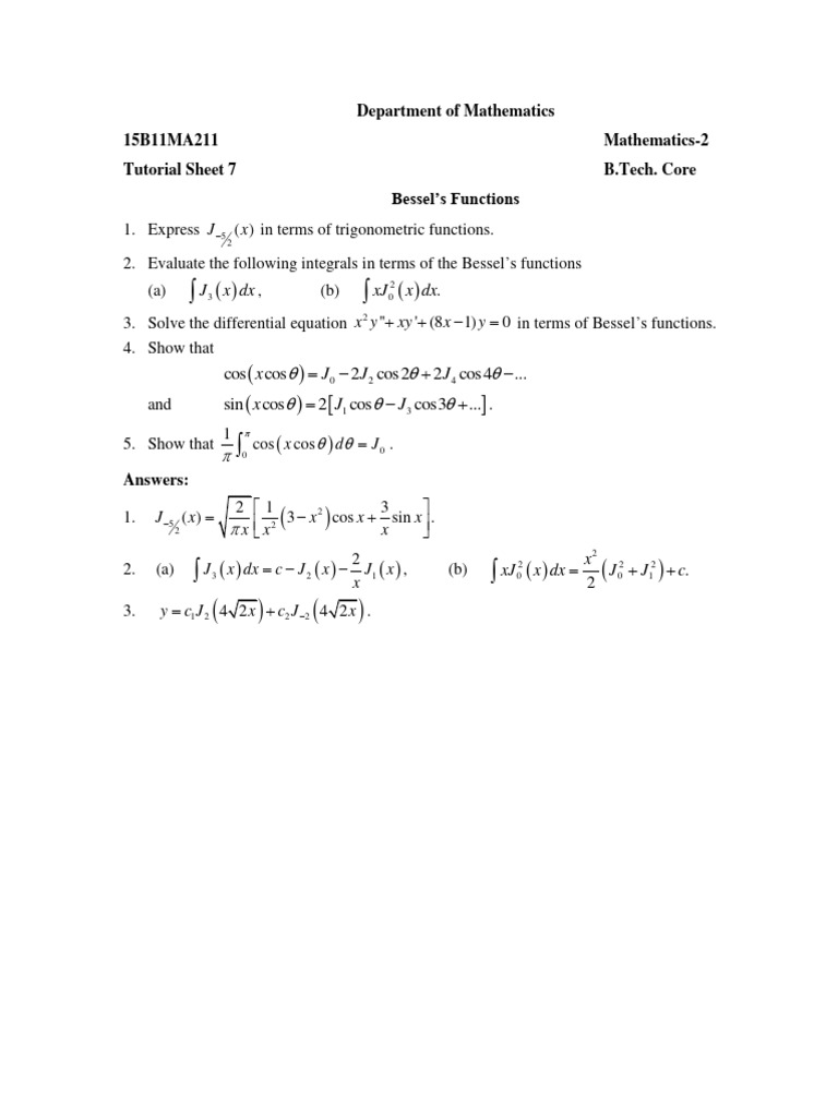 Bessel Functions Questions | PDF