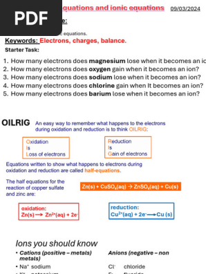 Balancing Half Equations Worksheet Gcse
